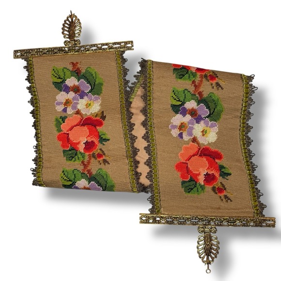 Wall Decor | Antique Victorian Floral Needlepoint Bell Pull W Heavy ...